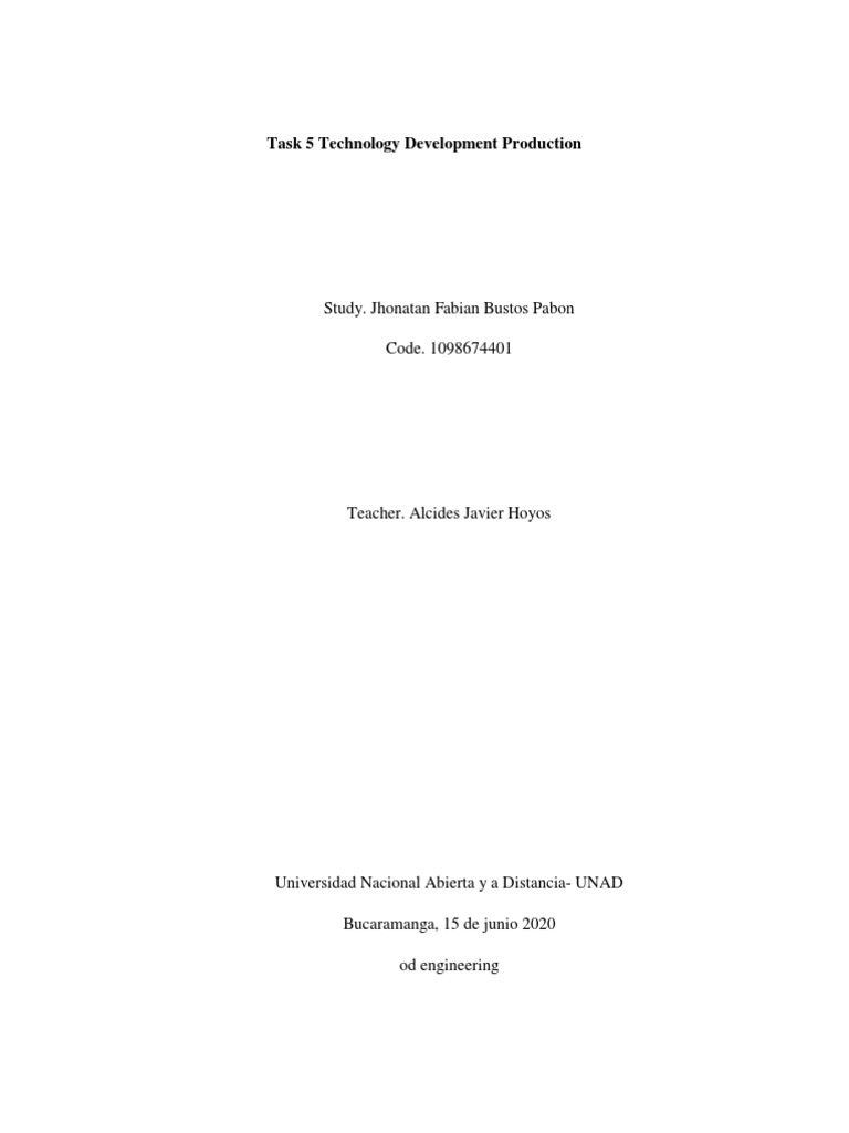 Task 5 Technology Development Production | PDF