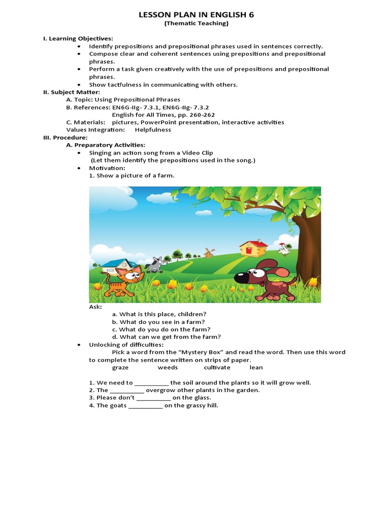 Lesson Plan in English (Demo) | PDF | Phrase | Preposition And Postposition