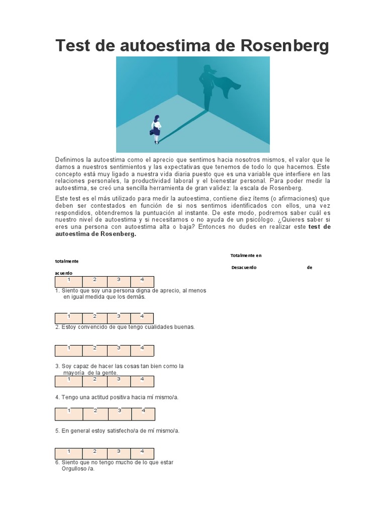 Test de Autoestima de Rosenberg | PDF | Crecimiento personal y ...