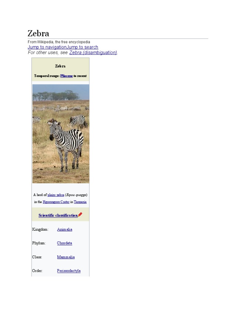 Zebra: Jump To Navigation Jump To Search | PDF | Zebra | Equus (Genus)