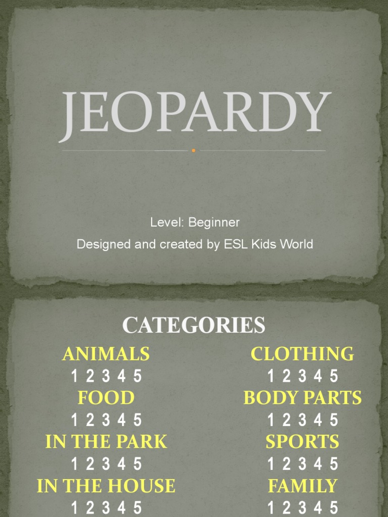 JEOPARDY - Level Beginner | PDF | Food And Drink | Foods