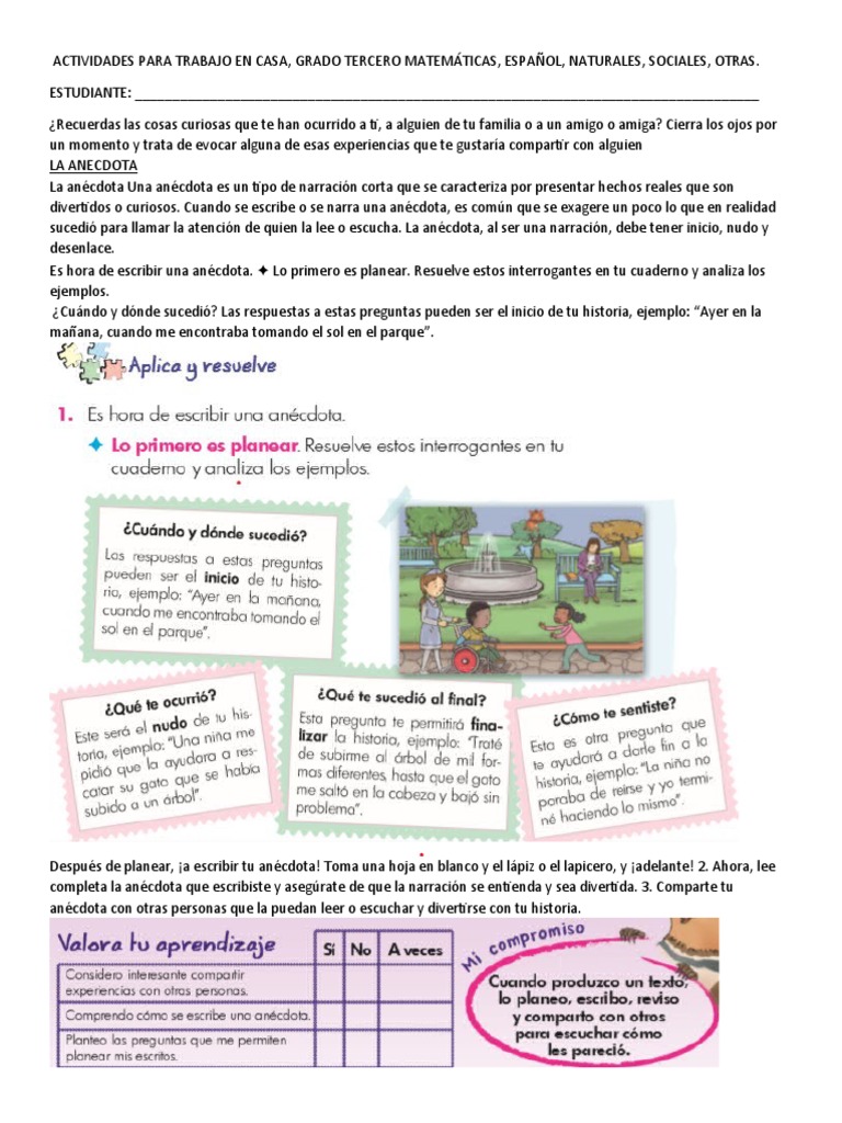 Actividades de Anécdotas para Tercer Grado | PDF | Narrativa | Science