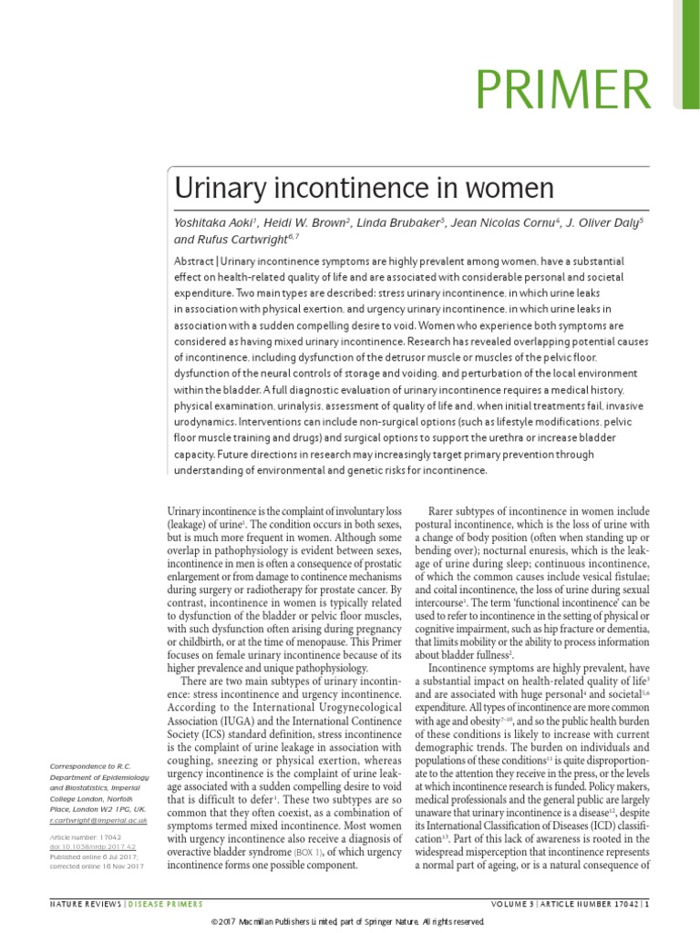 Urinary Incontinence in Women 2017 Nature | PDF | Urinary Incontinence ...