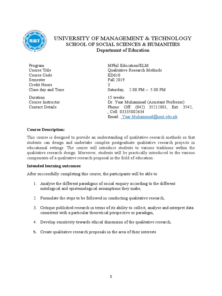 OUTLINE Qualitative Research Methods in Education | PDF | Qualitative ...