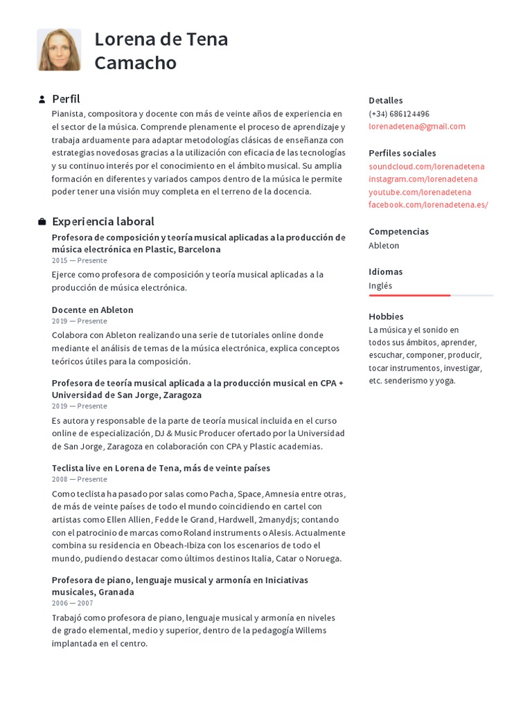 CV Lorena - de - Tena - Camacho | PDF | Composiciones Musicales | Música electrónica