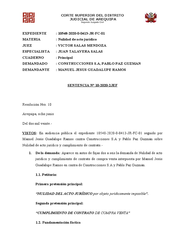 Modelo de Sentencia Civil | PDF | Caso de ley | Ley procesal