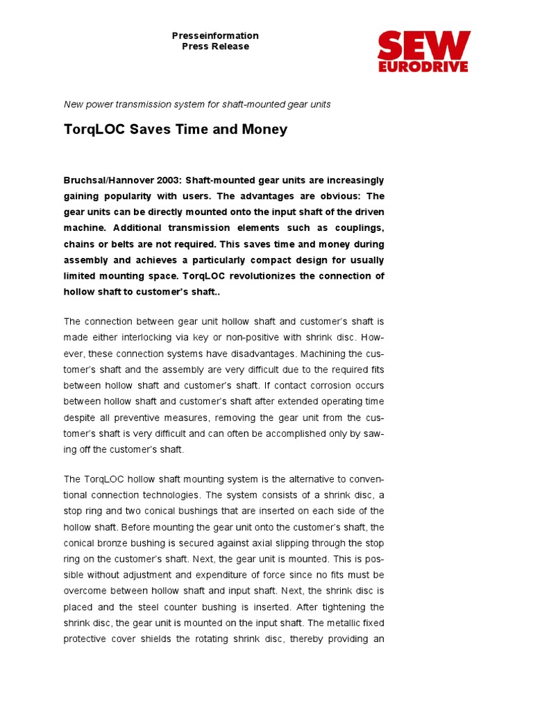 De MD Pi TorqLOC en PDF | PDF | Gear | Transmission (Mechanics)