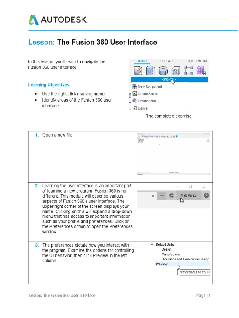 Lesson:: The Fusion 360 User Interface | PDF | Icon (Computing) | Graphical User Interfaces