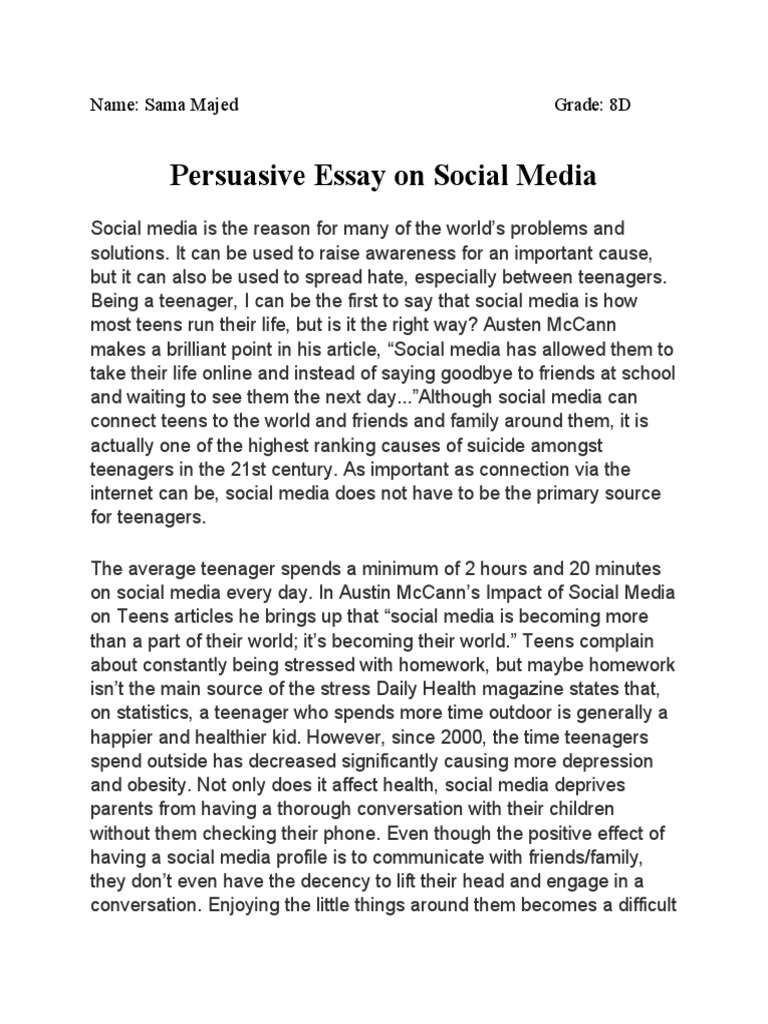 Persuasive Essay About Social Media (1) | PDF | Social Media | Popular ...