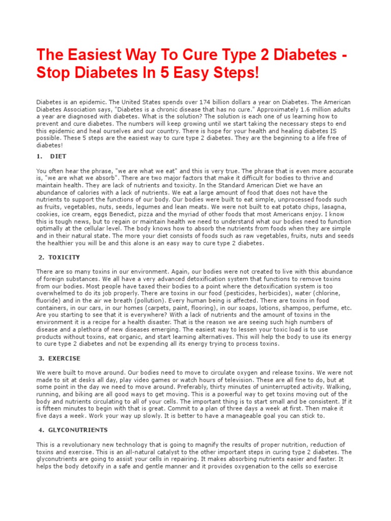 The Easiest Way To Cure Type 2 Diabetes - Stop Diabetes in 5 Easy Steps ...