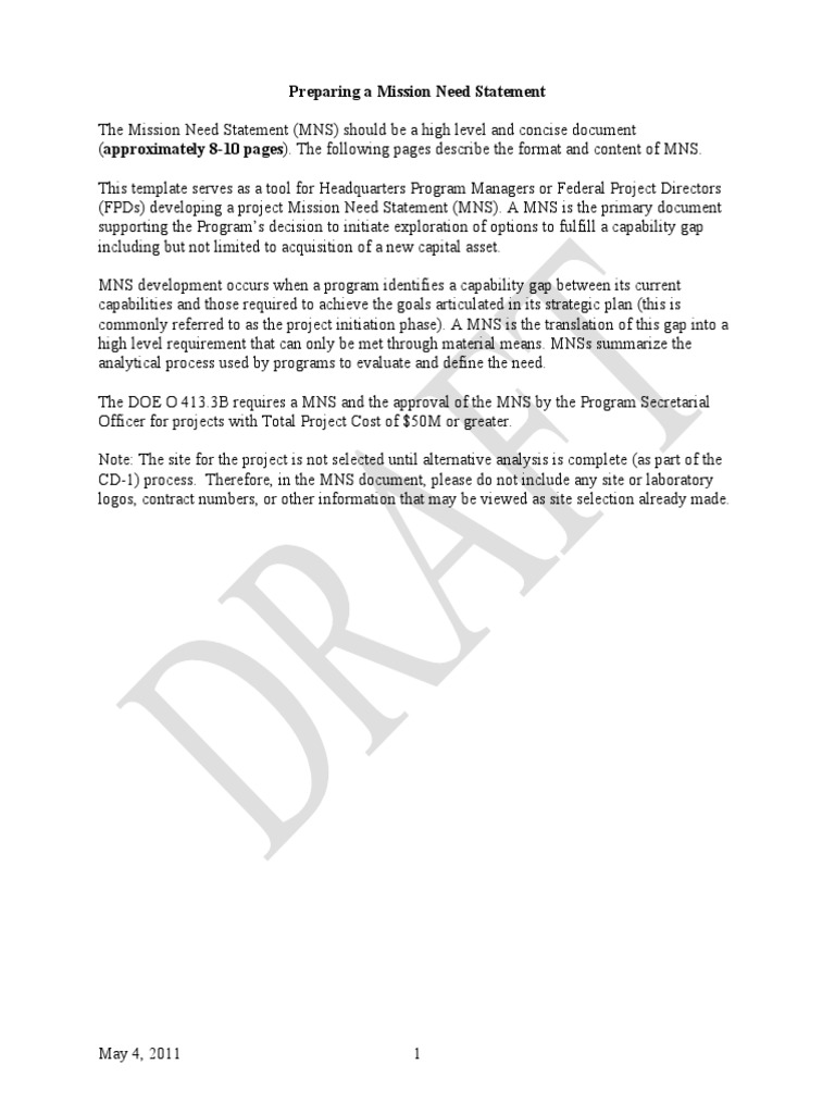 Preparing A Mission Need Statement | PDF | United States Department Of ...