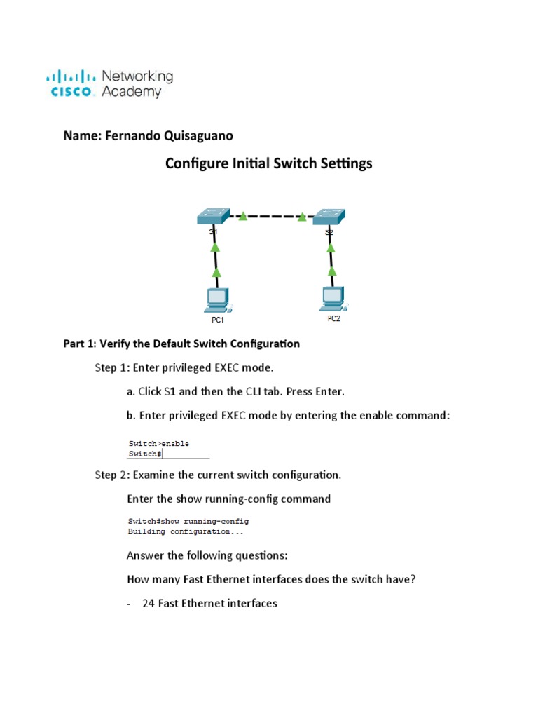 2.5.5 Configure Initial Switch Settings Quisaguano | PDF | Command Line ...