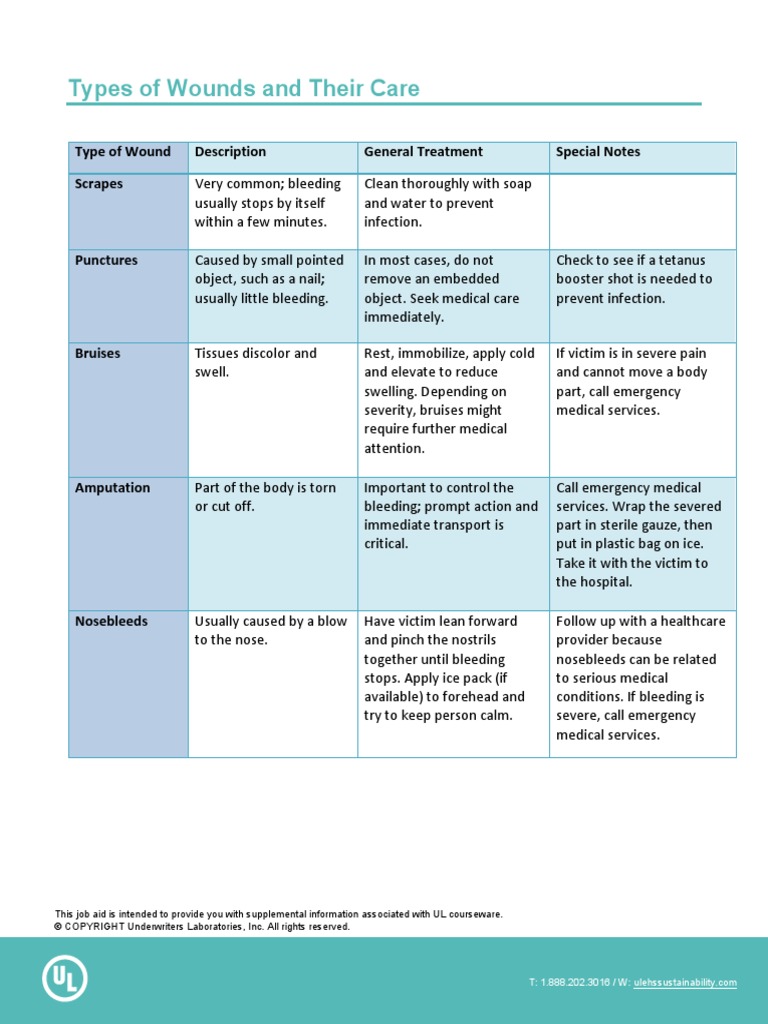 Types of Wounds and Their Care: Type of Wound Description General ...
