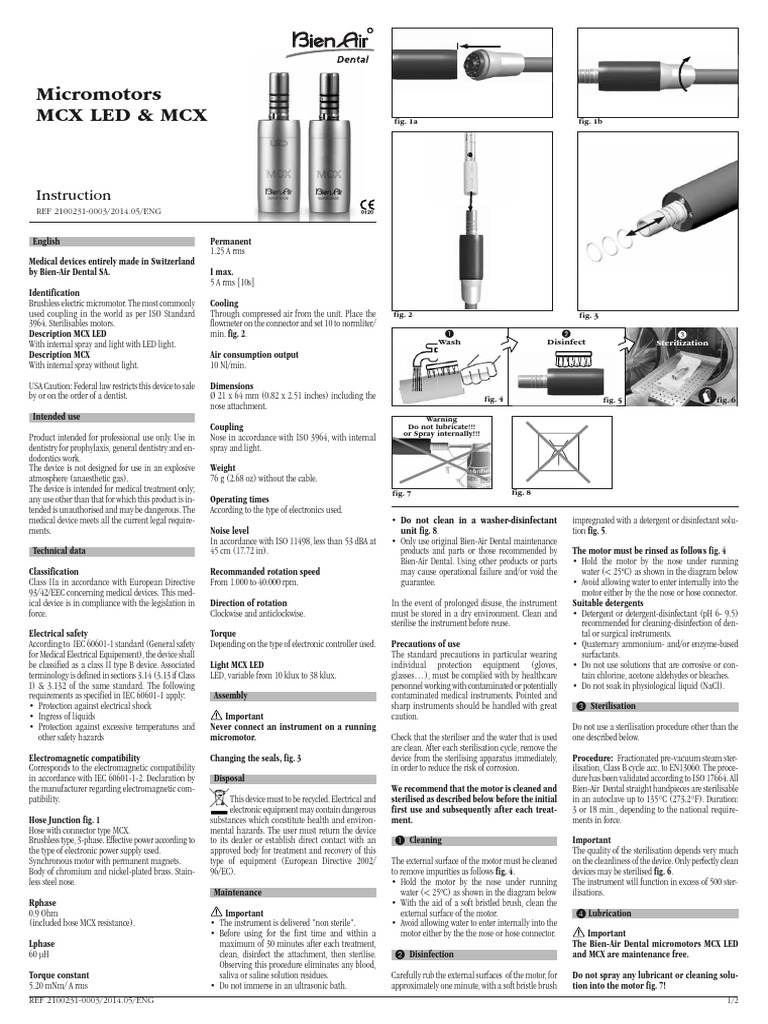237-Bien Air MCX-LED Motor Instructions PDF | PDF | Sterilization (Microbiology) | Electric Motor