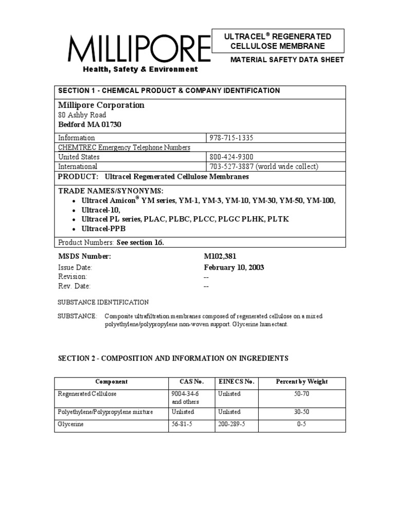 Ultracel CRC Membrane MSDS | PDF | Water | Combustion
