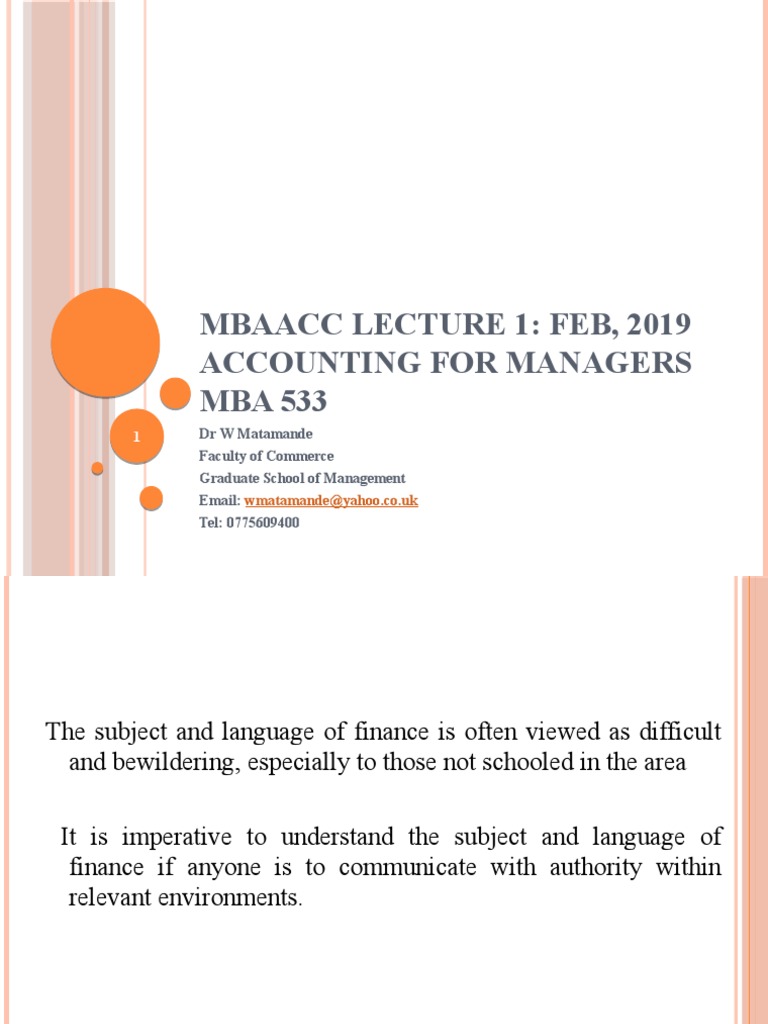 Mbaacc Lecture 1: Feb, 2019 Accounting For Managers MBA 533 | PDF ...