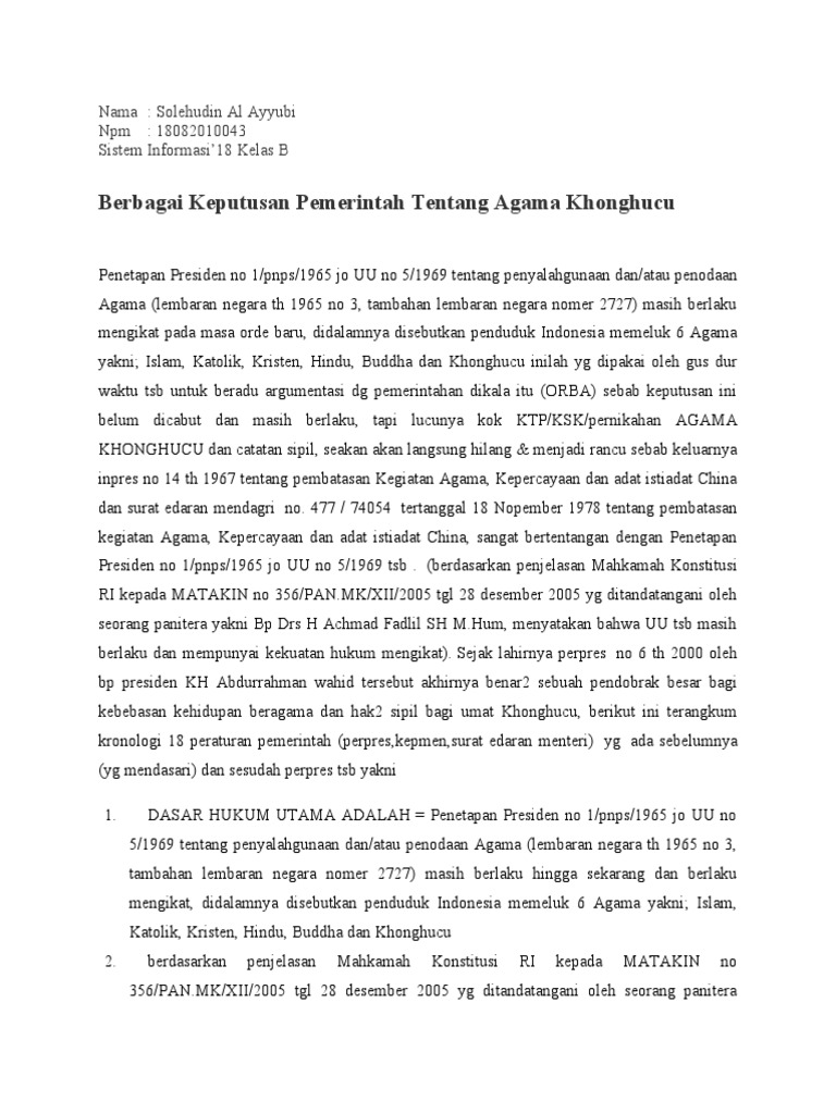 Bahwa Konghuchu Agama Resmi Di Indonesia | PDF | Politik