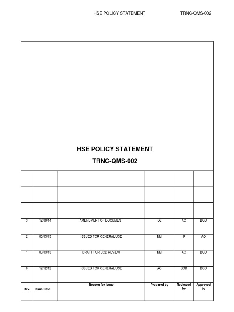 HSE Policy Statement | PDF | Occupational Safety And Health | Safety