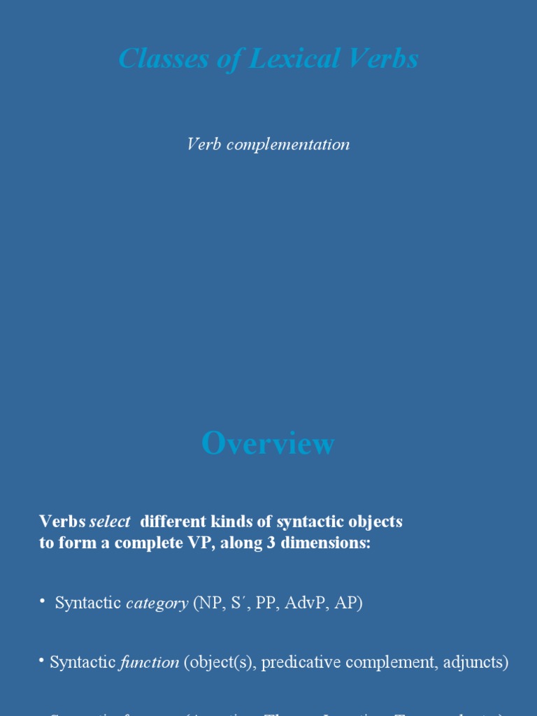 Classes of Lexical Verbs: Verb Complementation | PDF | Object (Grammar ...