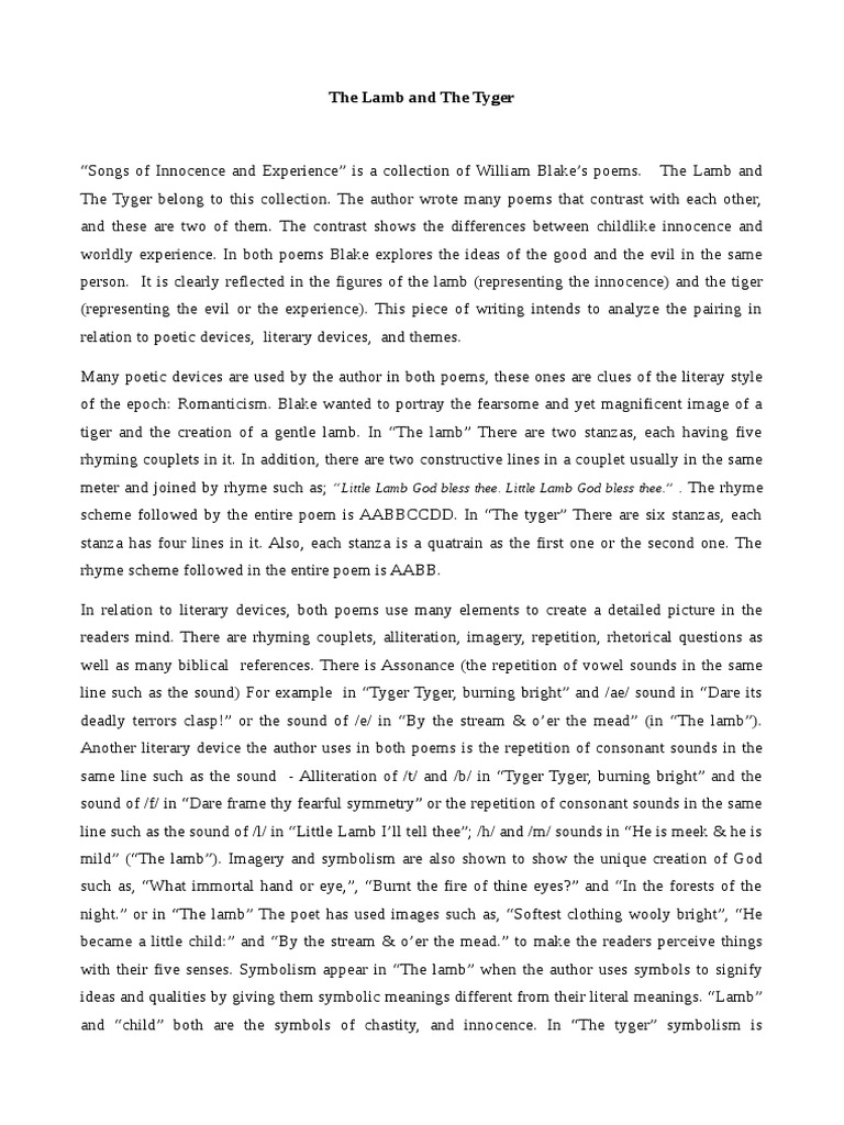 The Lamb and The Tyger | PDF | Poetry