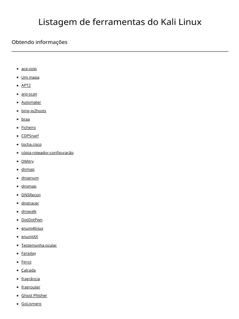 Listagem de Ferramentas Do Kali Linux: Obtendo Informações | PDF ...