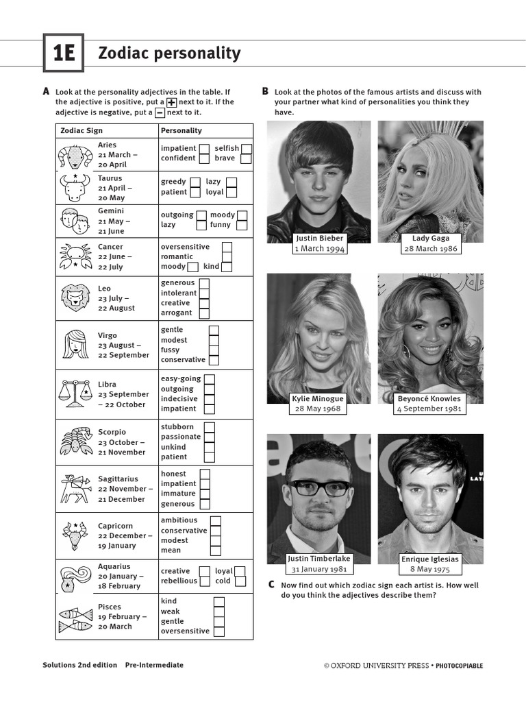 1E Vocabulary - Zodiac Personality | PDF | Astrological Sign | Zodiac