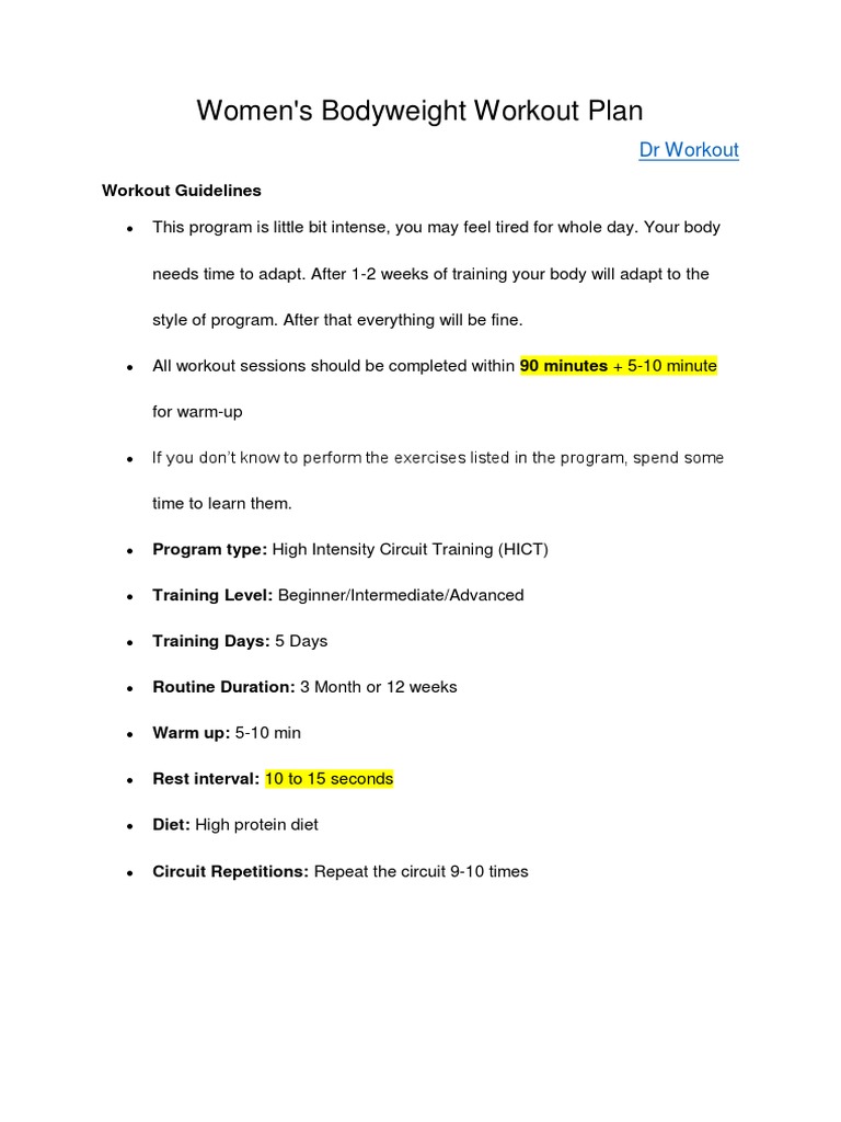 Women's Bodyweight Workout Plan PDF | PDF