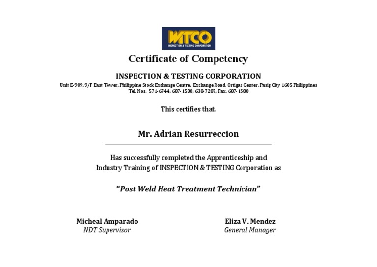 PWHT Certificate of Competency | PDF