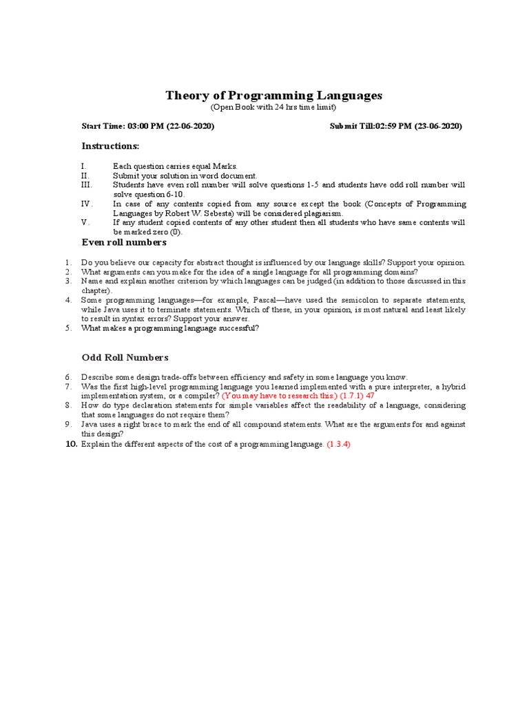 Theory of Programming Languages: Instructions | PDF | Computers