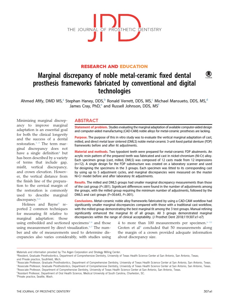 Marginal Discrepancy of Noble Metal-Ceramic Fixed Dental Prosthesis ...