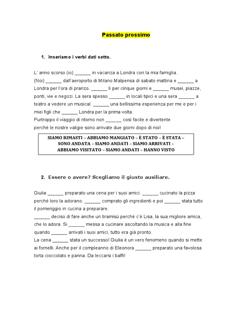 Esame Passato Prossimo | PDF