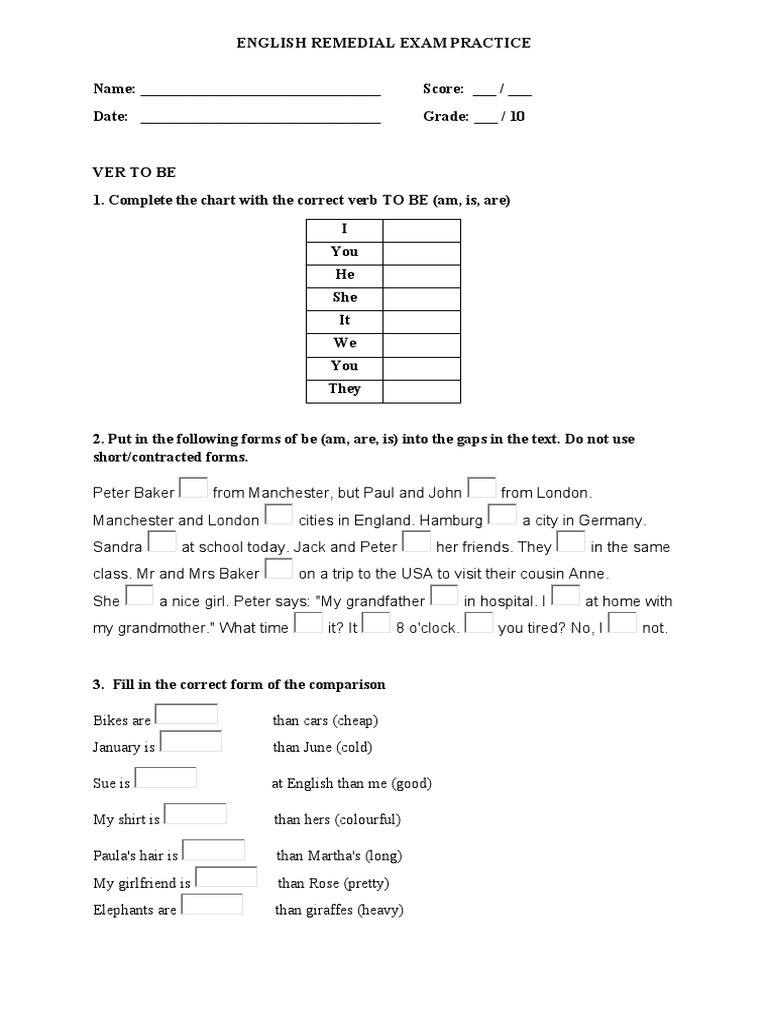 English Remedial Exam Practice | PDF | Grammar | Language Mechanics