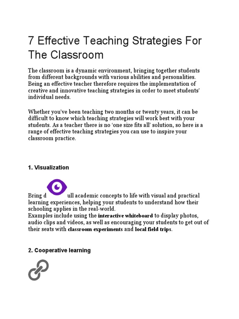 7 Effective Teaching Strategies For The Classroom Pdf Teachers