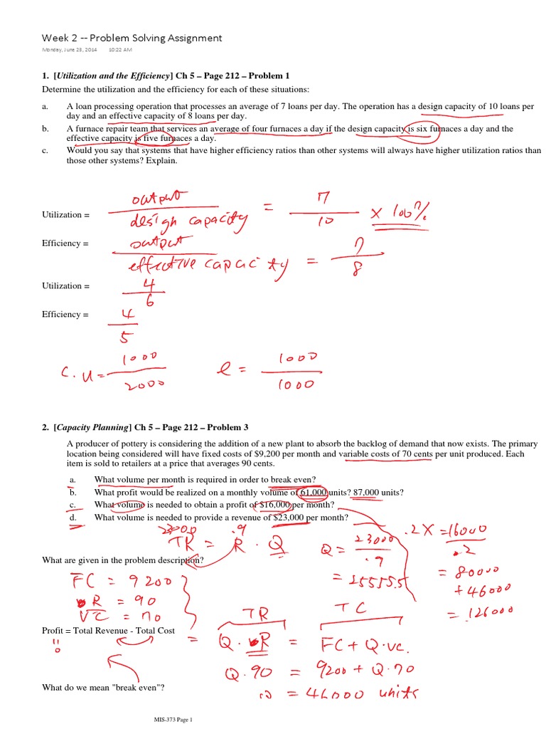 Week 2 - Problem Solving Assignment: 1. (Utilization and The Efficiency ...