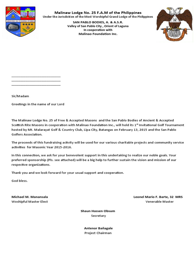 Masonic Letter | PDF | Freemasonry | Fraternities