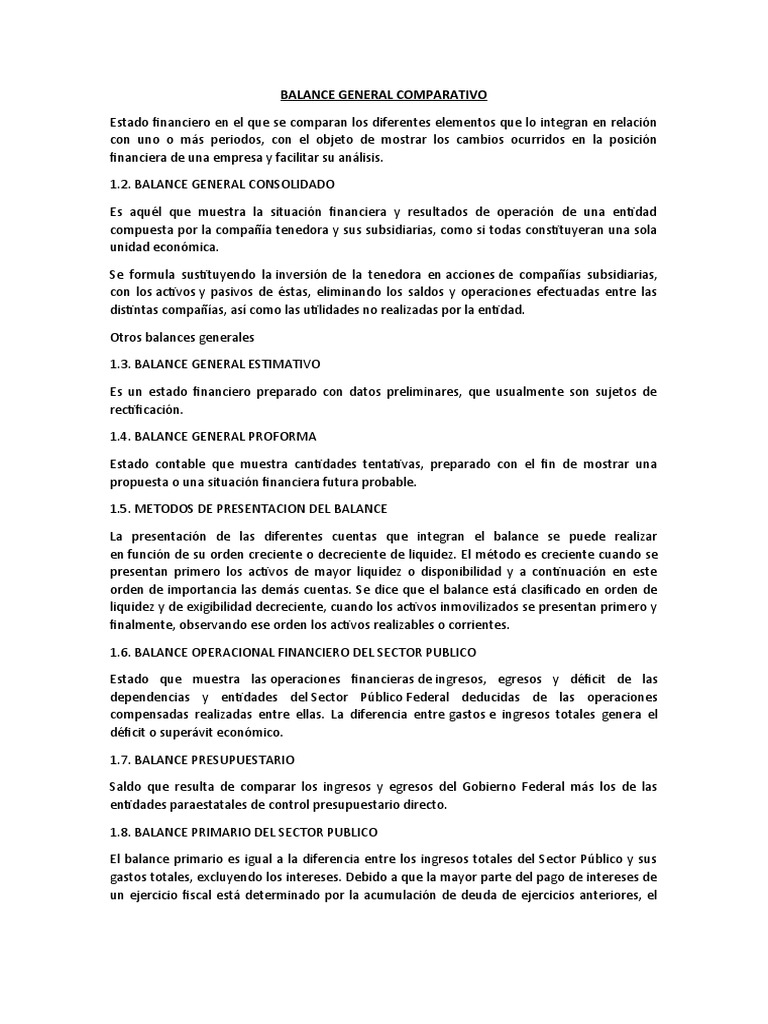 Balance General Comparativo | PDF | Hoja de balance | Balance ...
