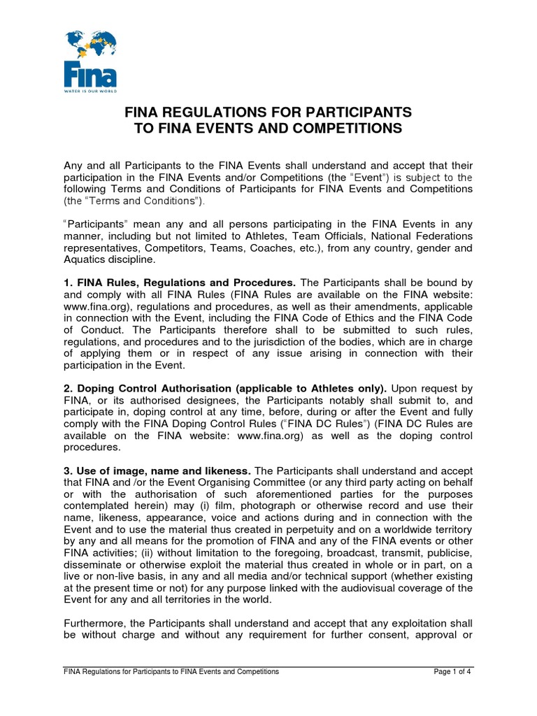 Fina Regulations For Participants To Fina Competitions 2 PDF | PDF ...