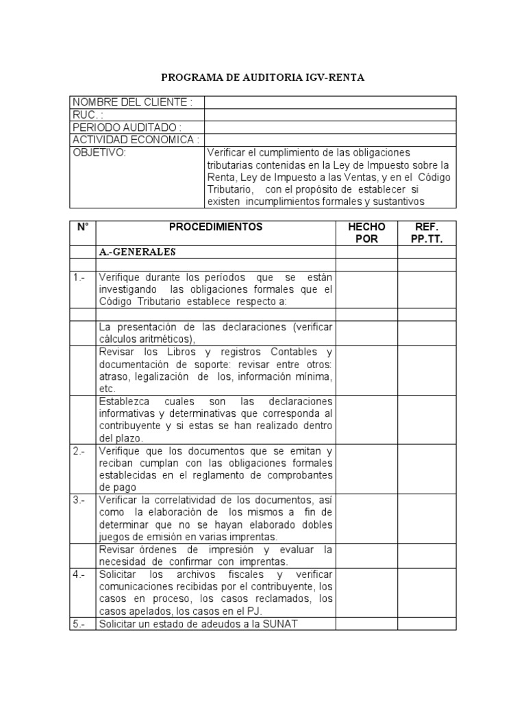 Modelo de Programa de Auditoria Tributaria | PDF | Cliente | Impuestos