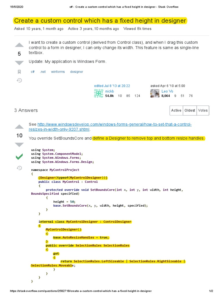 C# - Create A Custom Control Which Has A Fixed Height in Designer ...