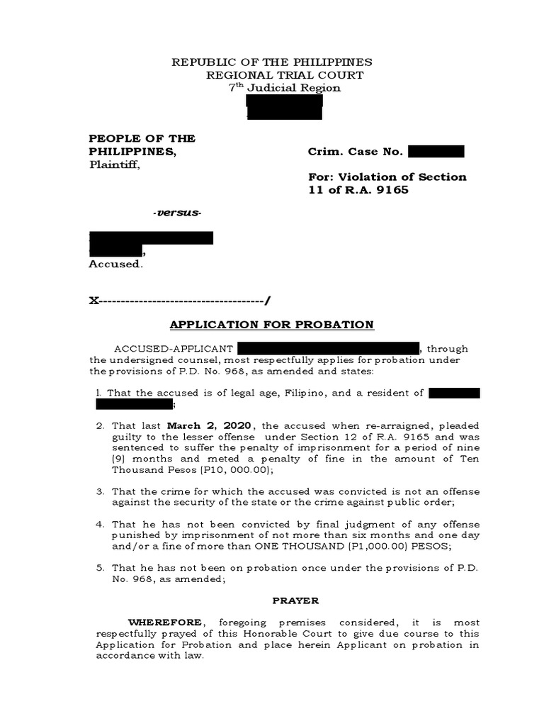 Application for Probation: Ruben Cabasa | PDF | Probation | Fine (Penalty)