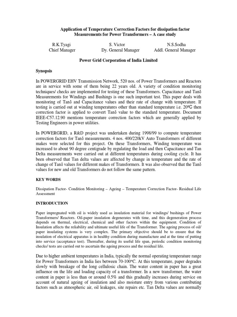 Temperature Correction Factors - Power Grid India | PDF | Dielectric ...