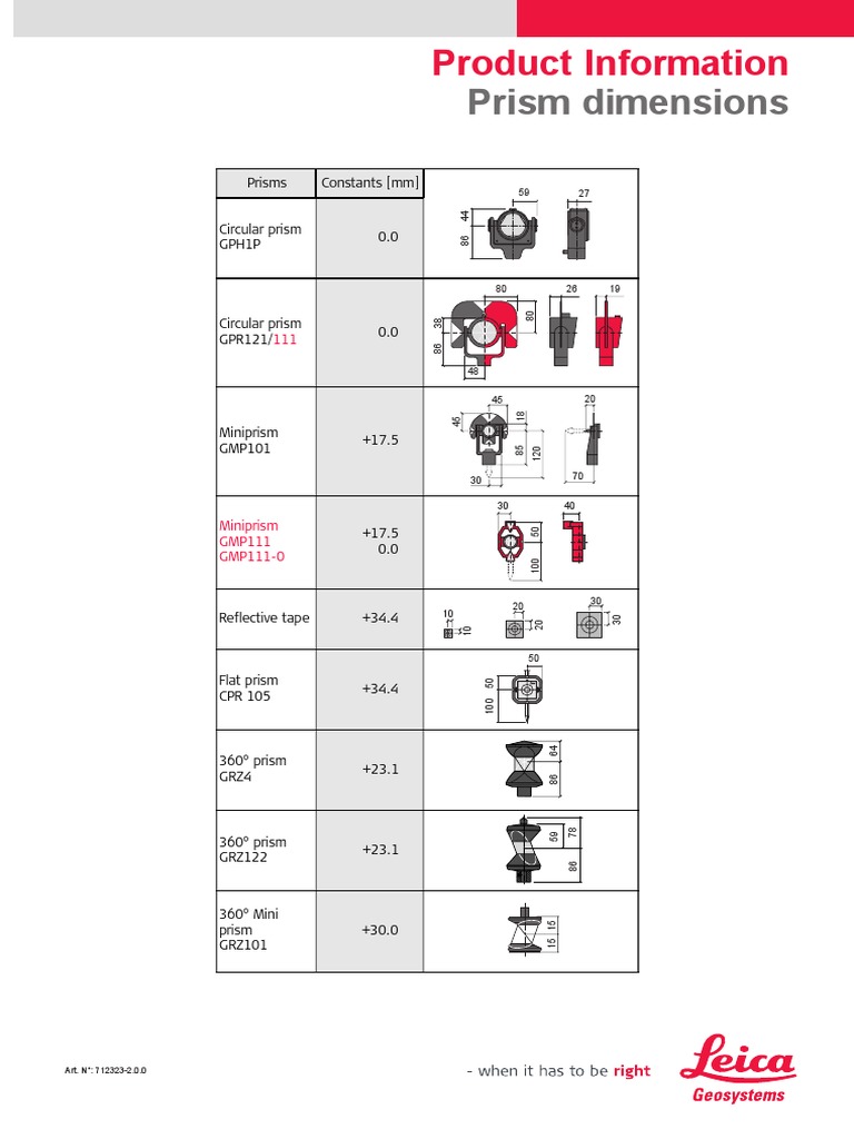 Leica Prism Constants and Dimensions | PDF | Optics | Electromagnetic ...