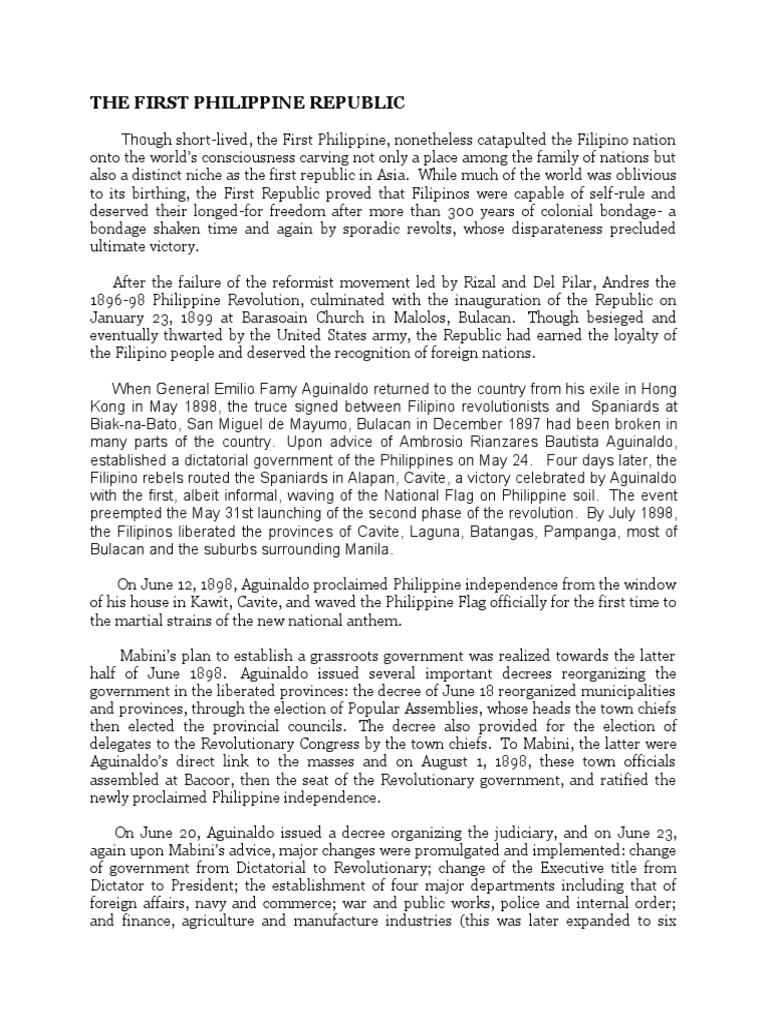 The First Philippine Republic | PDF | Philippines | Government