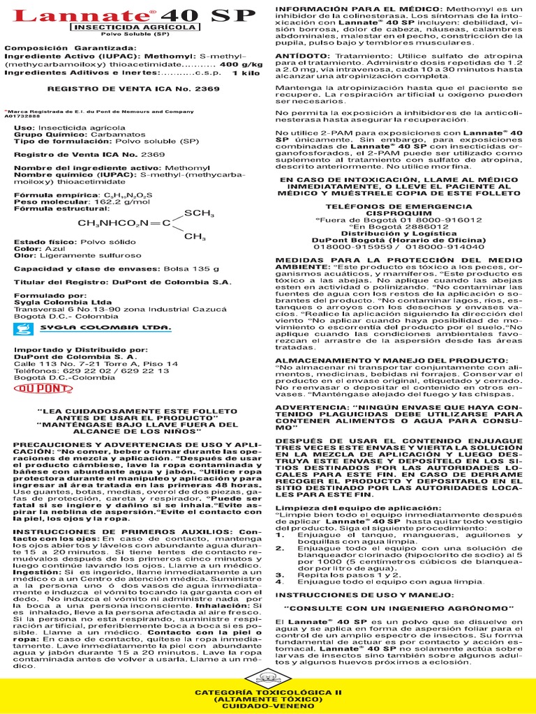 Etiqueta Lannate 40 SP PDF | PDF