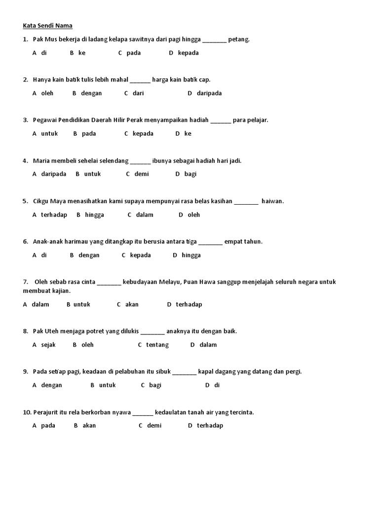 Latihan Kata Sendi Nama | PDF