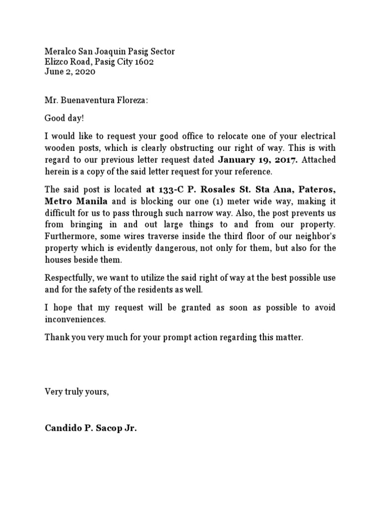 Letter To Meralco | PDF