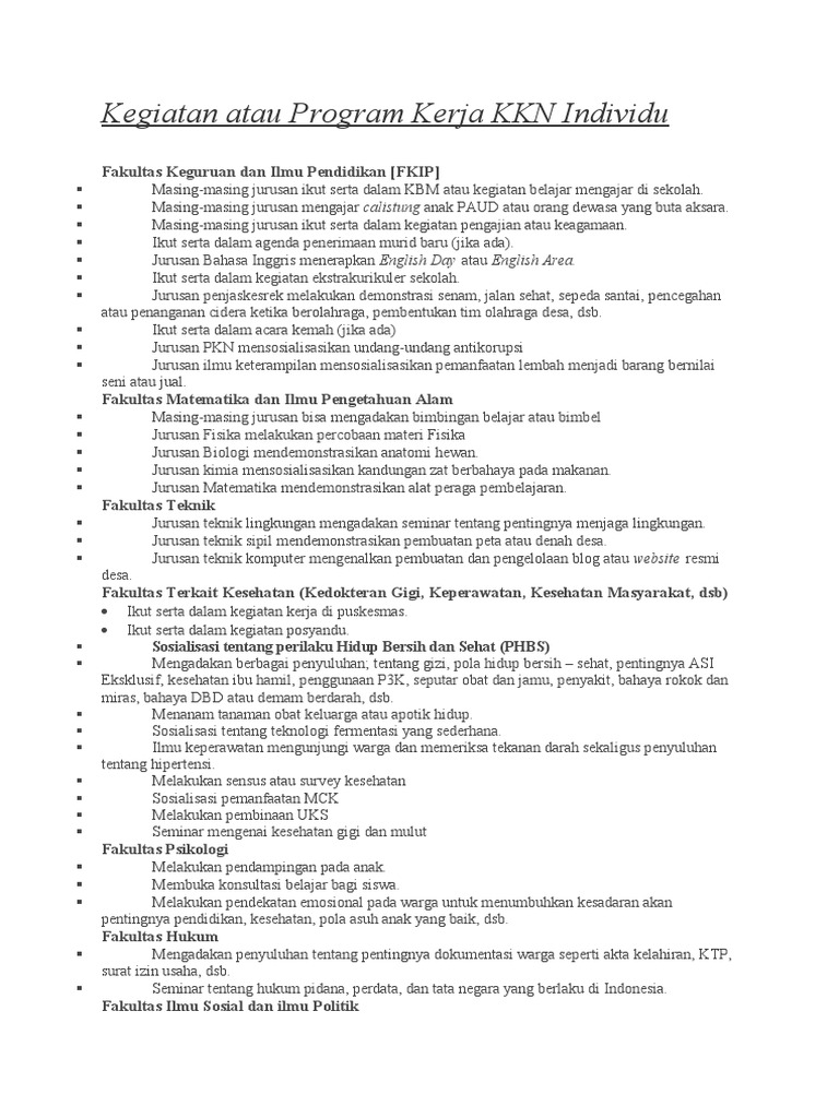 Contoh Program Kerja KKN | PDF