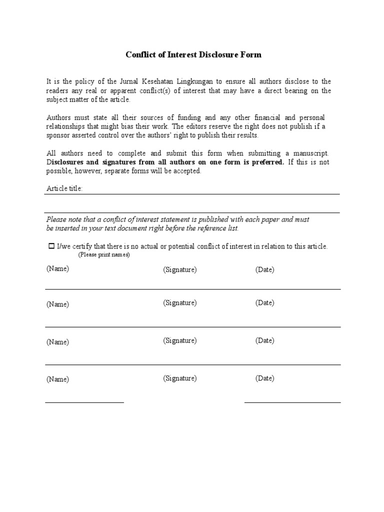 Conflict of Interest Disclosure Form | PDF