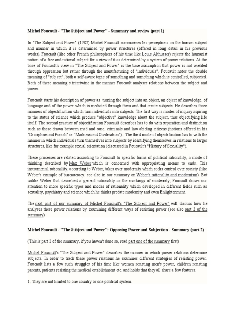 Michel Foucault - "The Subject and Power" - Summary and Review (Part 1 ...