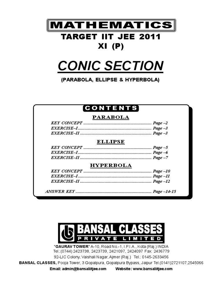 Conic Sections: Key Concepts and Exercises on Parabolas | PDF | Ellipse ...